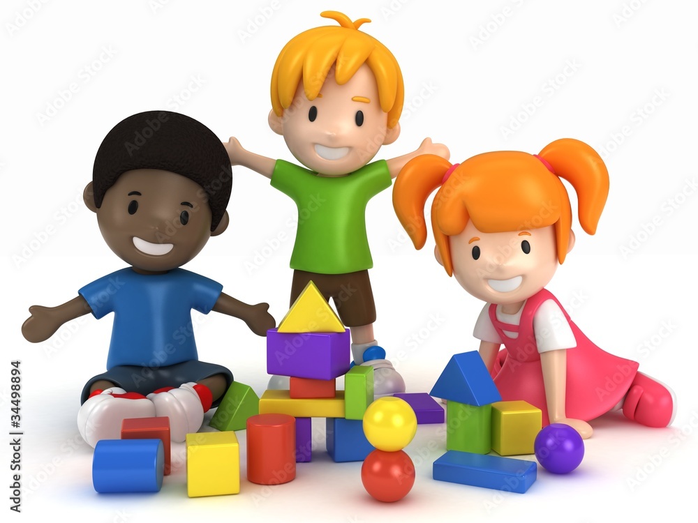 3D Render of kids Playing Building Blocks Stock Illustration | Adobe Stock