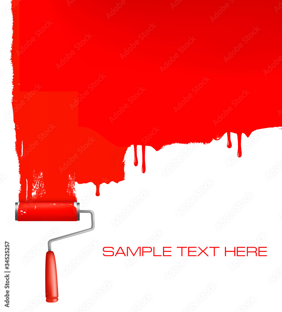 Red roller painting the white wall. Background vector. Stock Vector ...