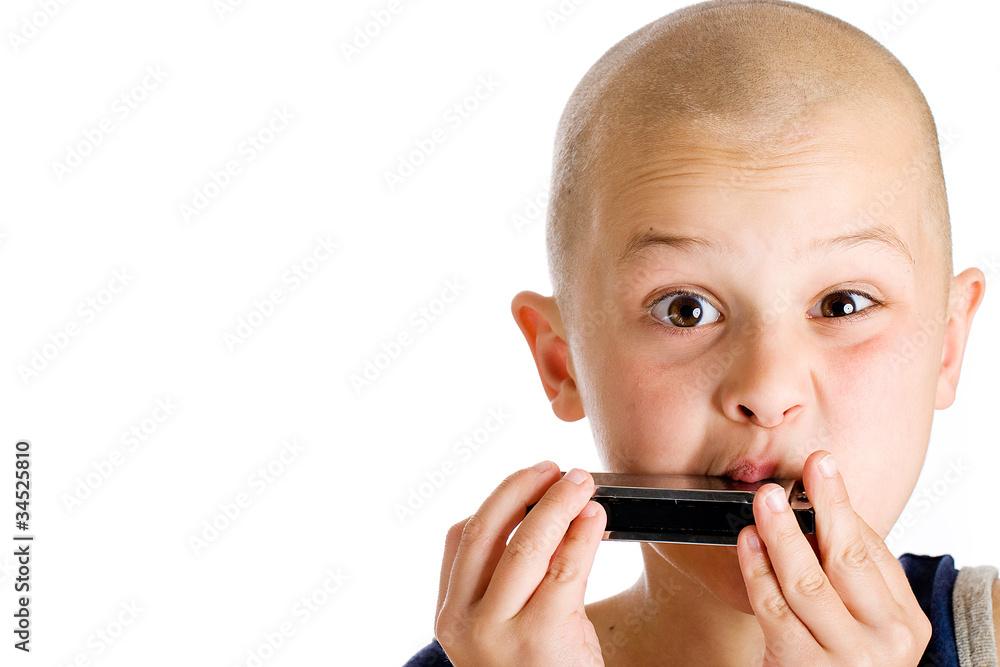 Boy Playing Harmonica