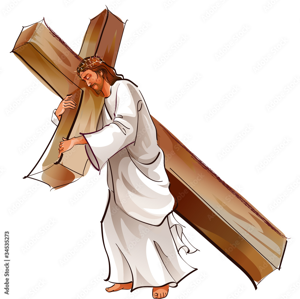 Side view of Jesus Christ holding cross Stock Vector | Adobe Stock