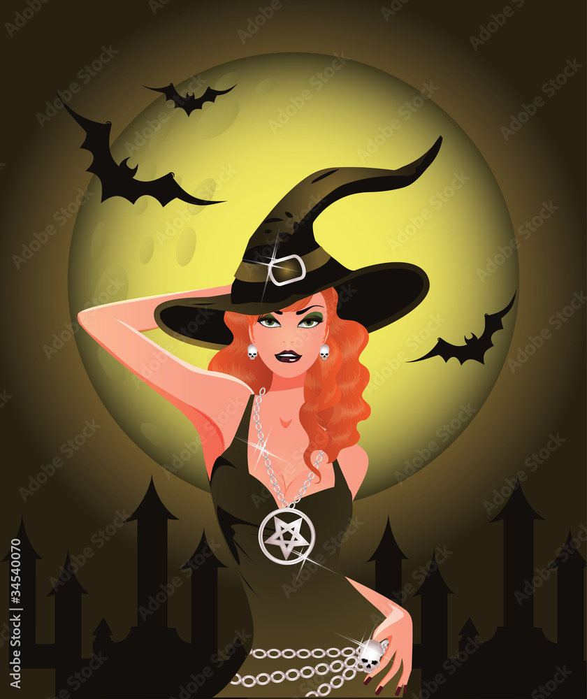 Sexy Halloween Witch Girl Vector Illustration Stock Vector Adobe Stock