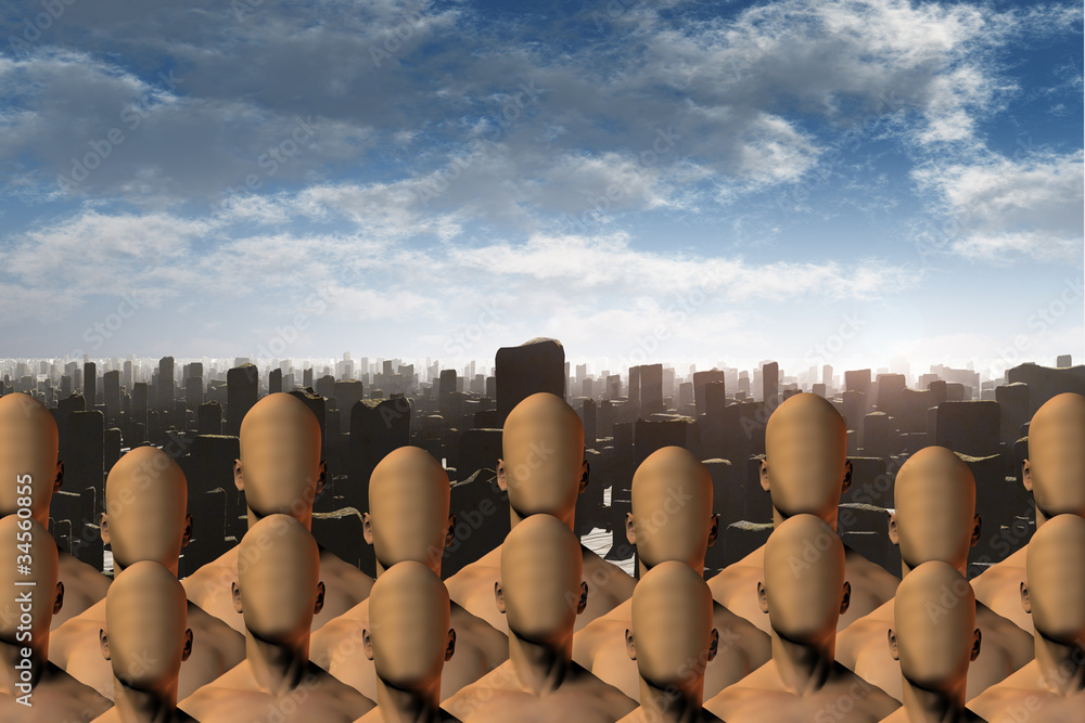 Faceless masses before ruins Stock Illustration | Adobe Stock