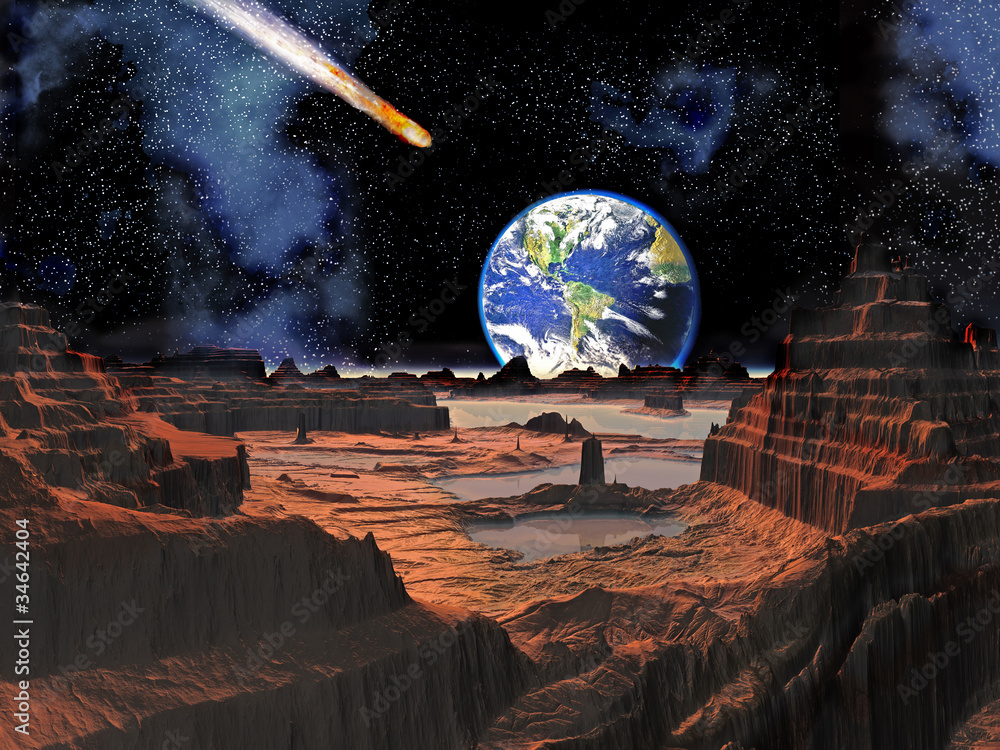 Asteroid Collision with Earth Viewed from Moon Stock Illustration ...