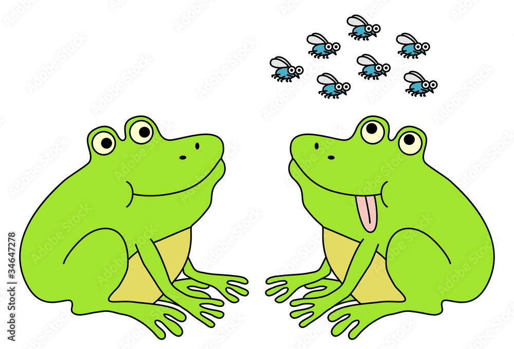 Two frogs waiting for flies, funny cartoon illustration. Stock Vector ...
