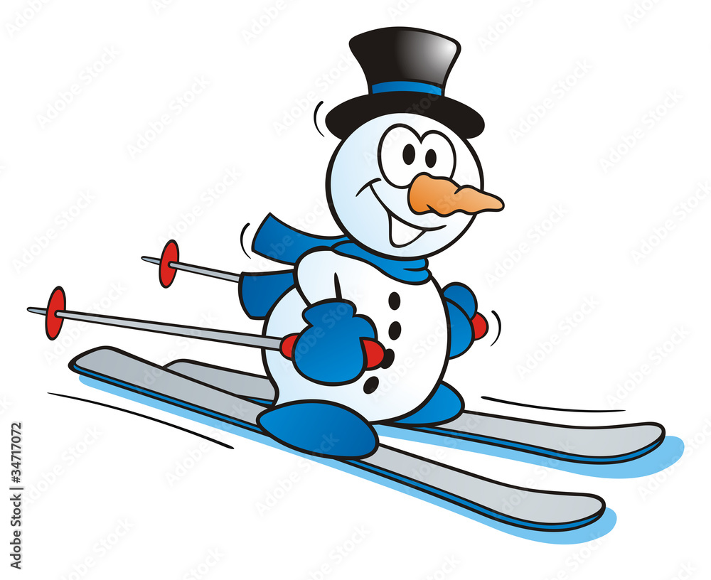 Little Snowman Skiing Stock-Illustration | Adobe Stock