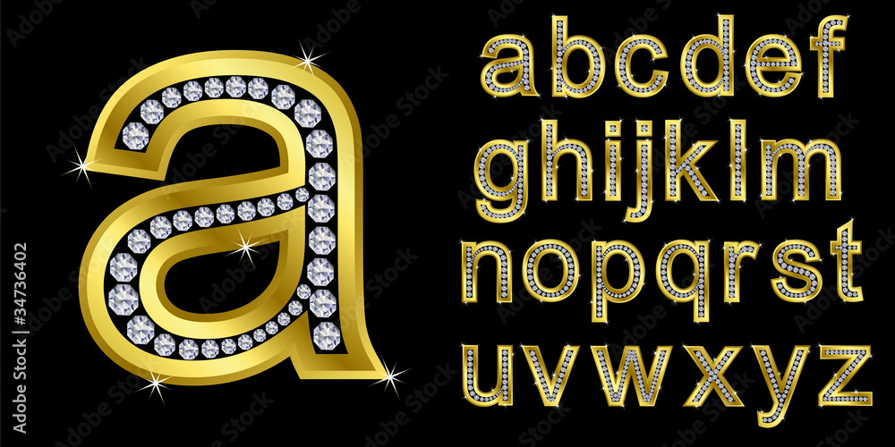 Golden alphabet set, letters with diamonds Stock Vector | Adobe Stock