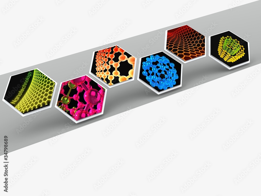 molecular structures placed in benzene rings on gray background Stock ...