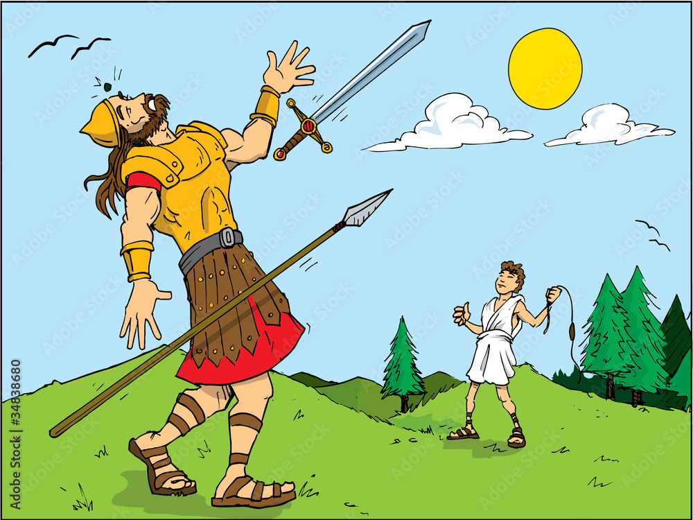 Cartoon of Goliath defeated by David Stock Vector | Adobe Stock