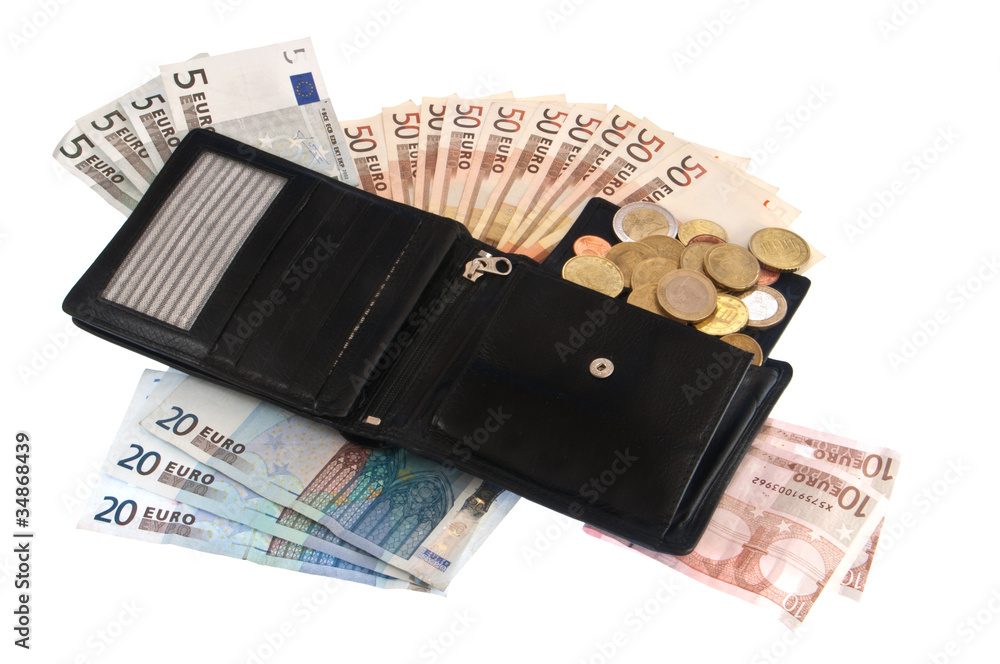 Geldbeutel mit Euro-Scheinen Stock-Foto | Adobe Stock
