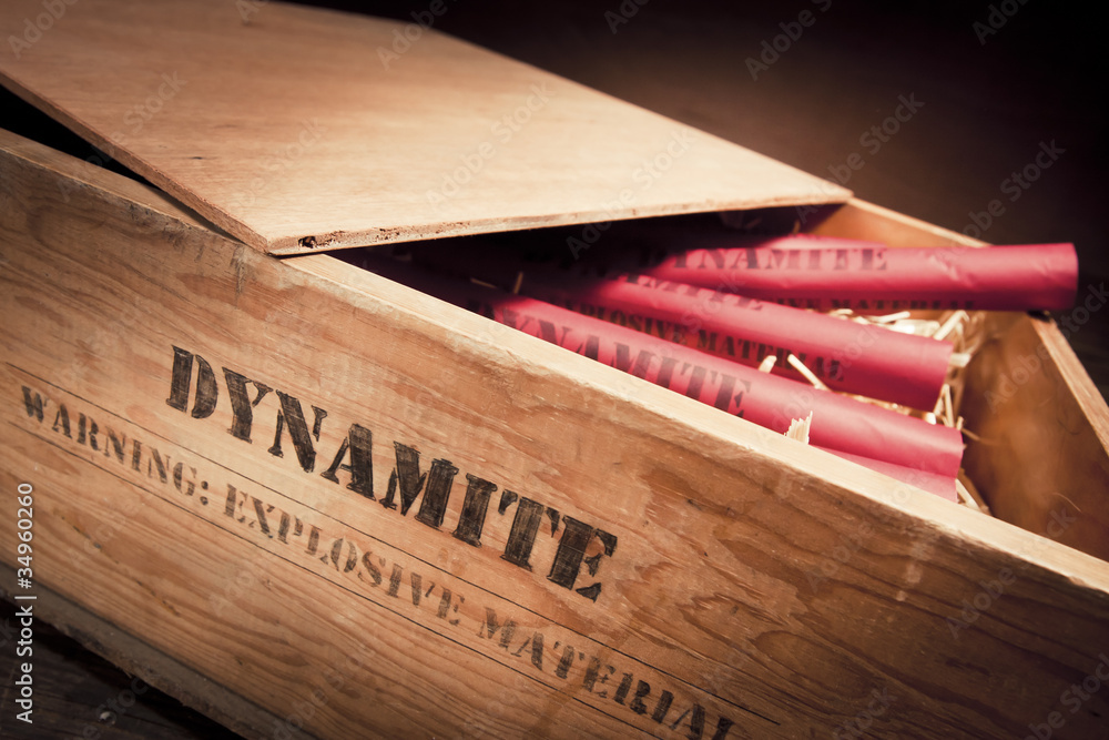 dangerous dynamite sticks on wooden a box Stock Photo | Adobe Stock
