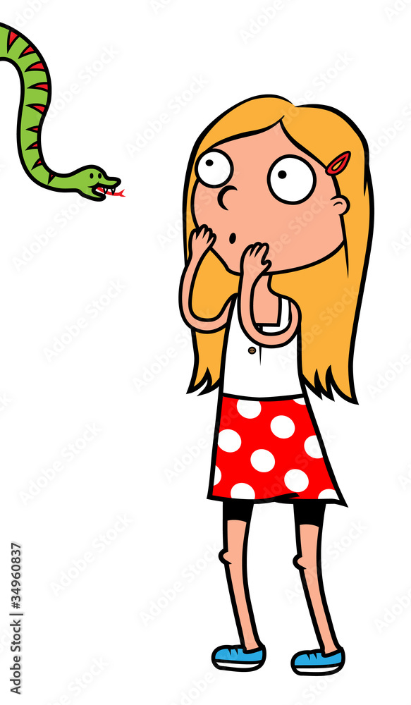 Girl scared of snakes Stock Vector | Adobe Stock