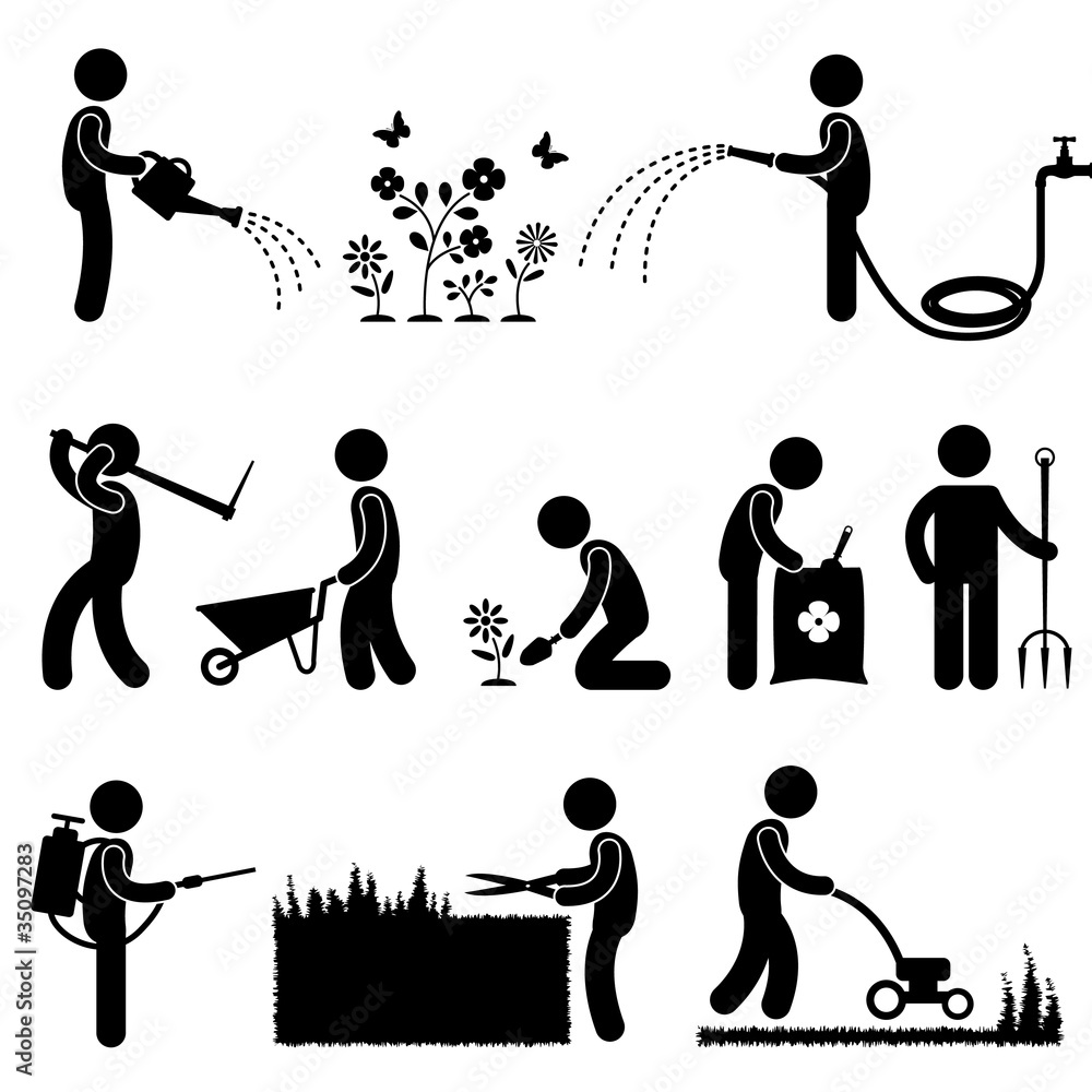 Gardening Work Plant Flower Grass Pictogram Icon Symbol Stock ...
