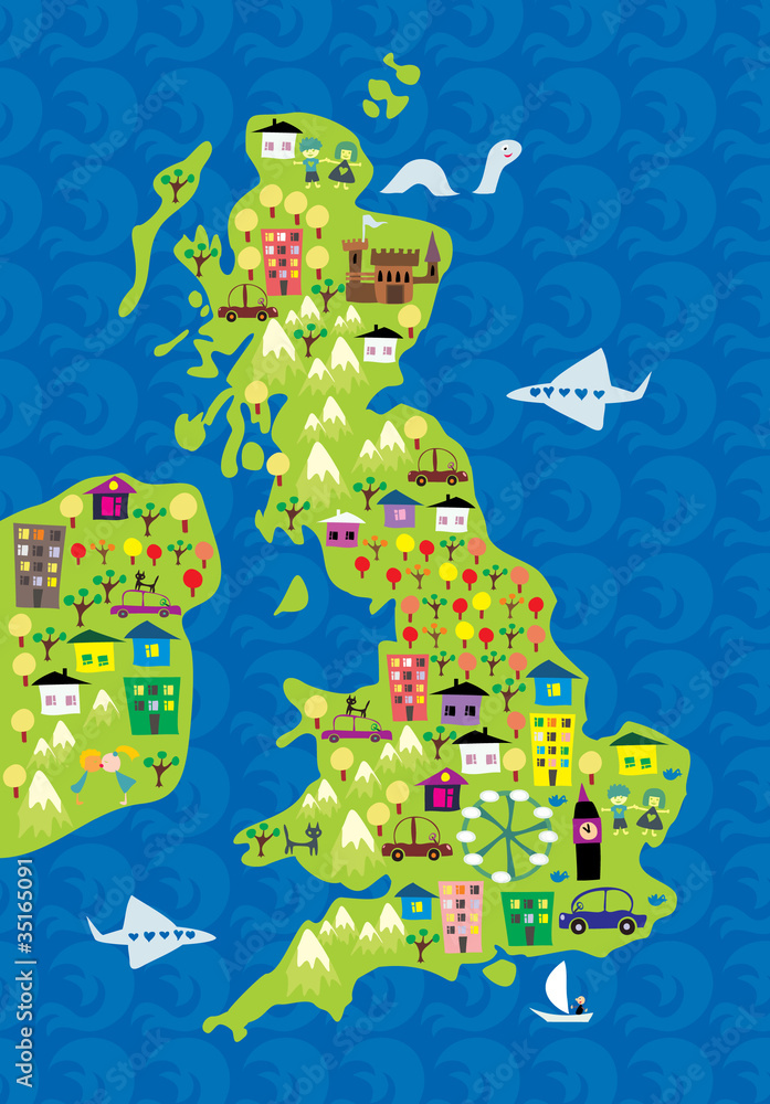 cartoon map of the uk Stock Vector | Adobe Stock