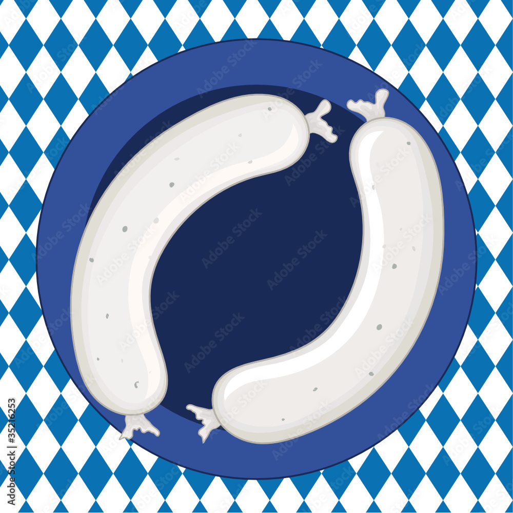 Oktoberfest Weißwurst-Paar im Teller Stock-Vektorgrafik | Adobe Stock