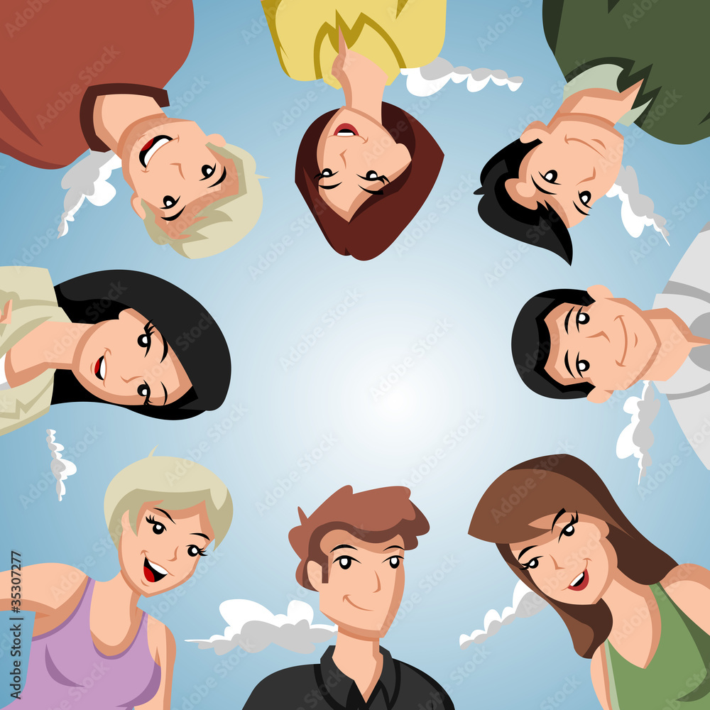 Cartoon people forming a circle of head Stock Vector | Adobe Stock
