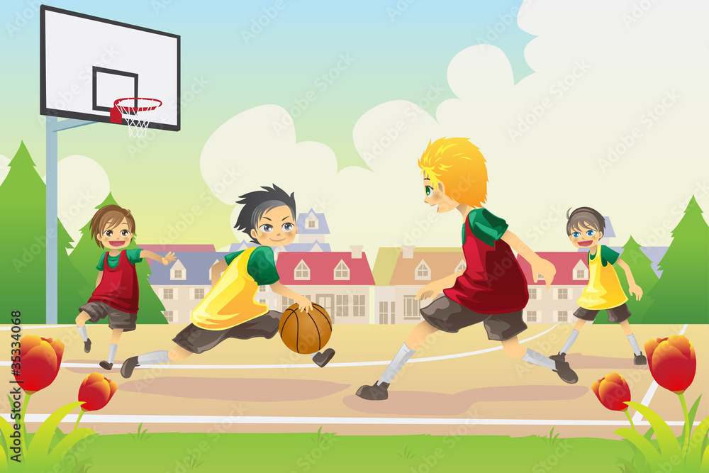 Kids playing basketball Stock Vector | Adobe Stock