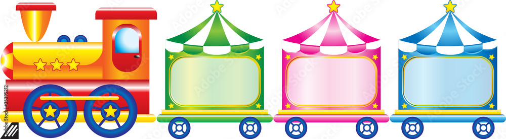 Colorful cartoon train with three wagons Stock Vector | Adobe Stock
