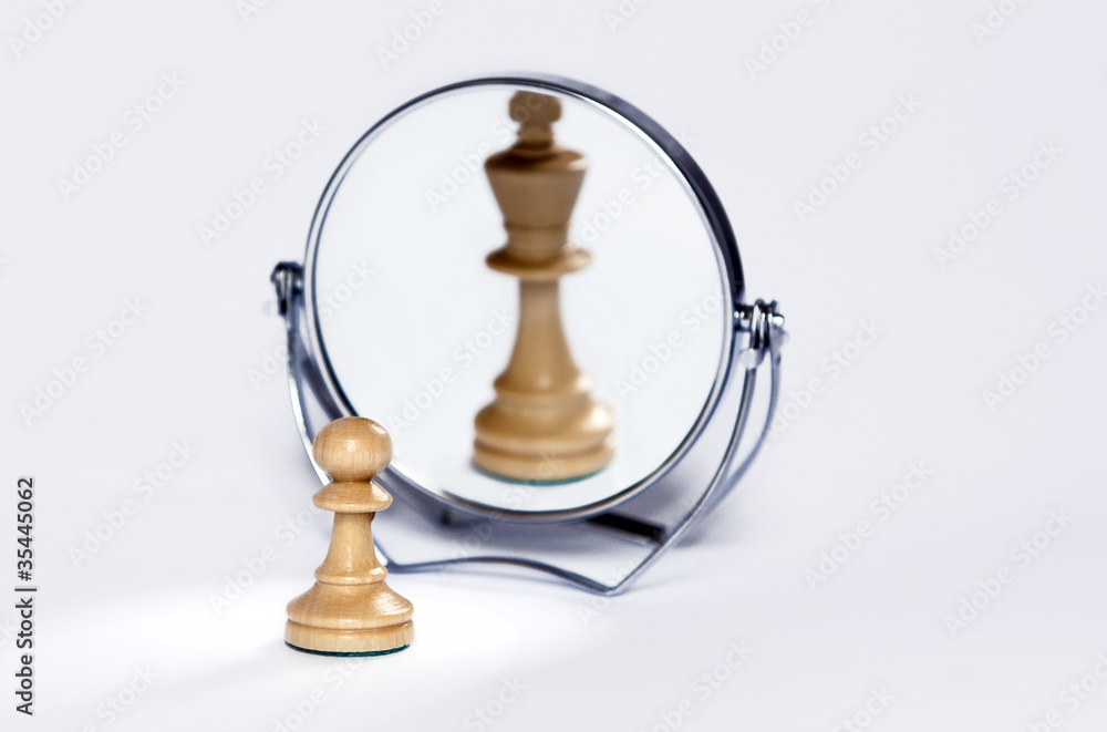 chess pawn, chess king, mirror reflection, Stock Photo | Adobe Stock