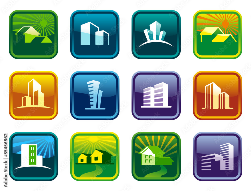 Shiny house icon collection Stock Vector | Adobe Stock
