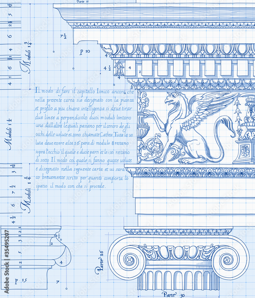 hand draw sketch ionic architectural order - blueprint Stock Vector ...