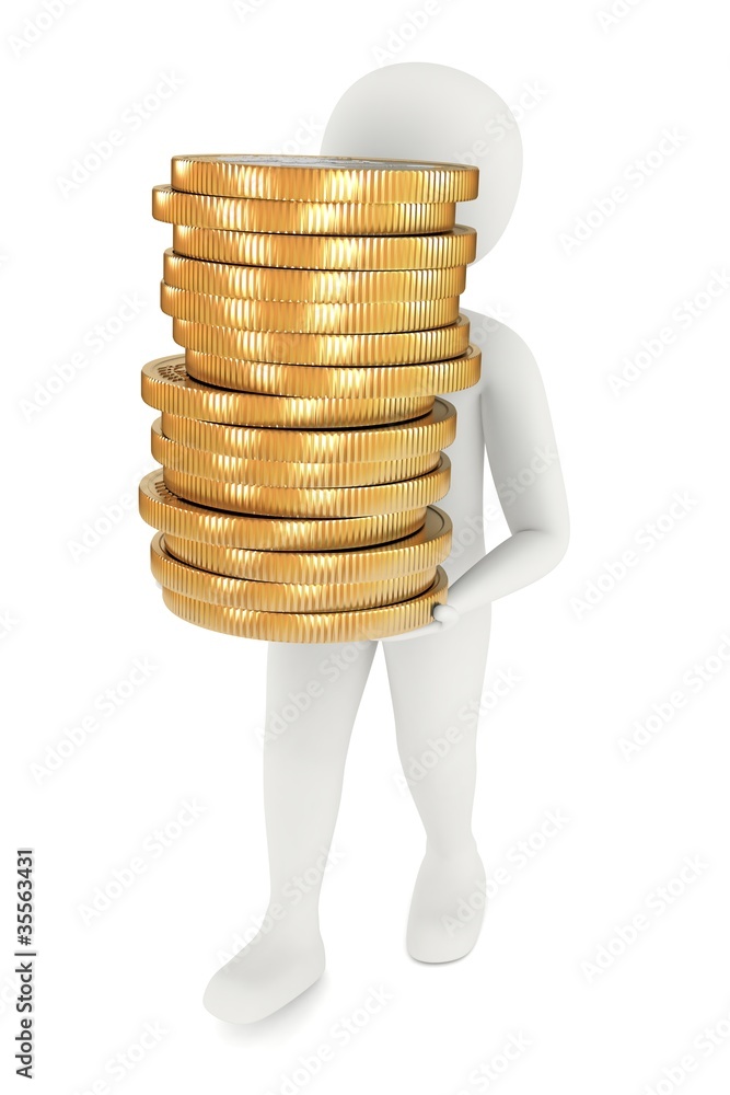 3d man carrying coins Stock Photo | Adobe Stock