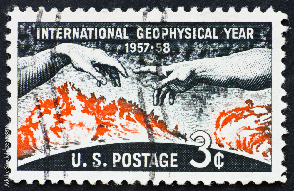 Postage stamp USA 1958 Solar disc and hands Stock 写真 | Adobe Stock