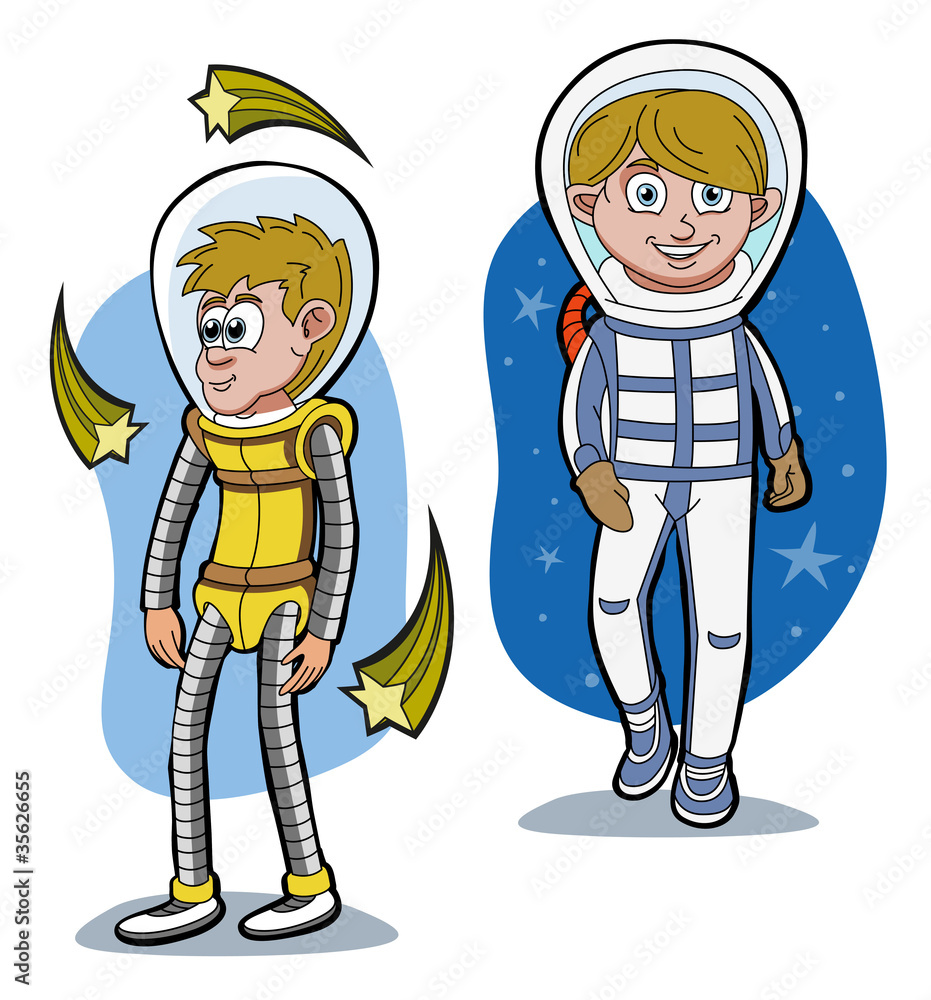 Cartoon astronauts in a space Stock Vector | Adobe Stock