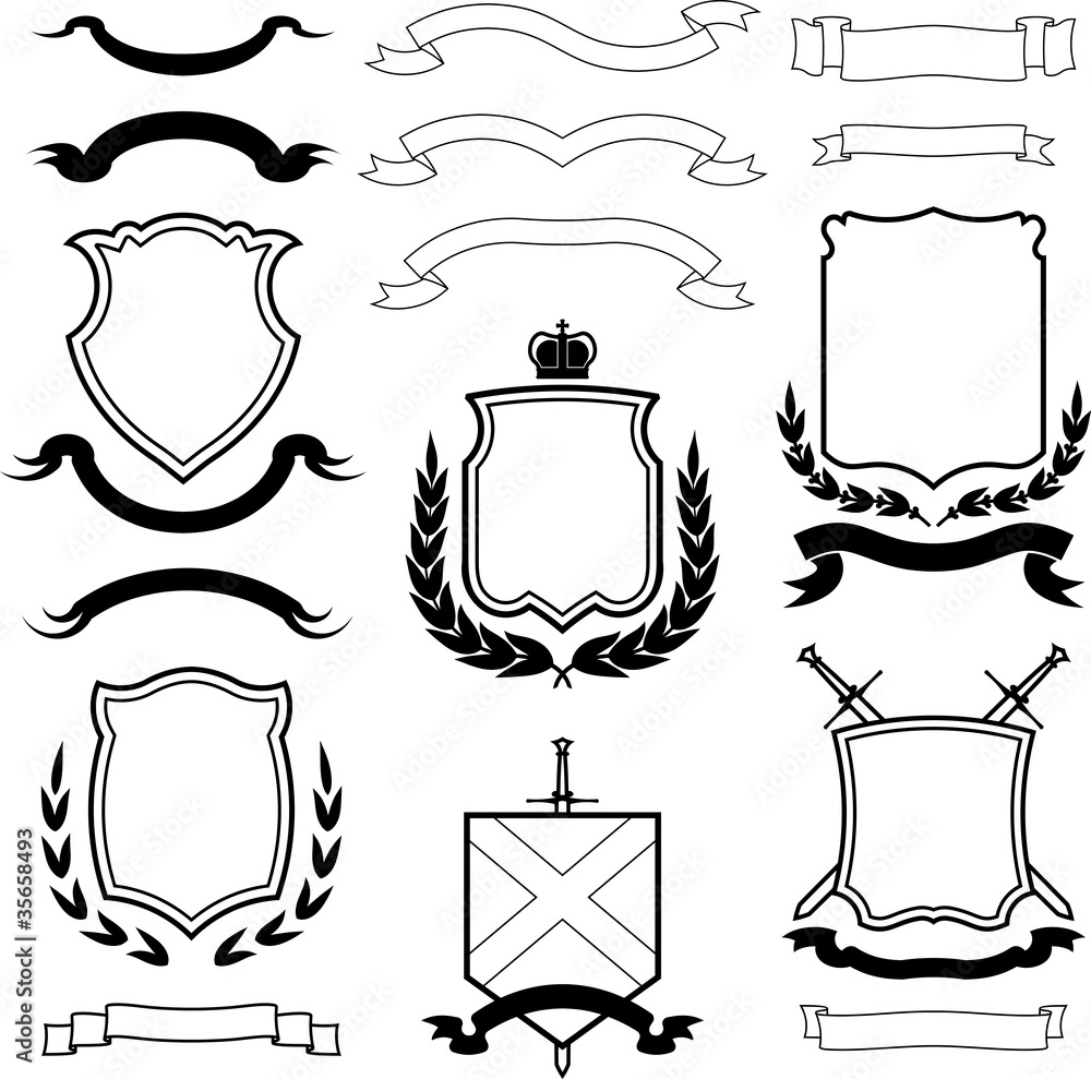 Vector coats of arms, wreaths and ribbons Stock Vector | Adobe Stock