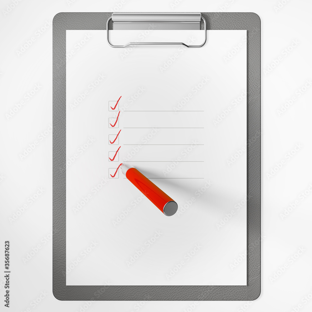 Klemmbrett mit Checkliste und Stift Stock Illustration | Adobe Stock