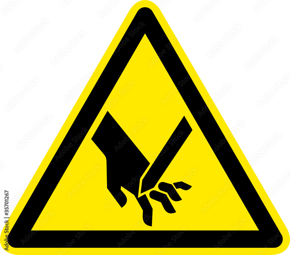 Warnschild Warnzeichen Handverletzung Schnittverletzung Stock 