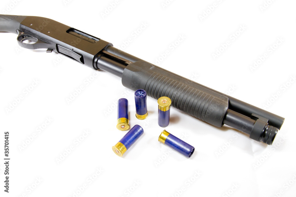 Law enforcement tactical shotgun with shells Stock Photo | Adobe Stock