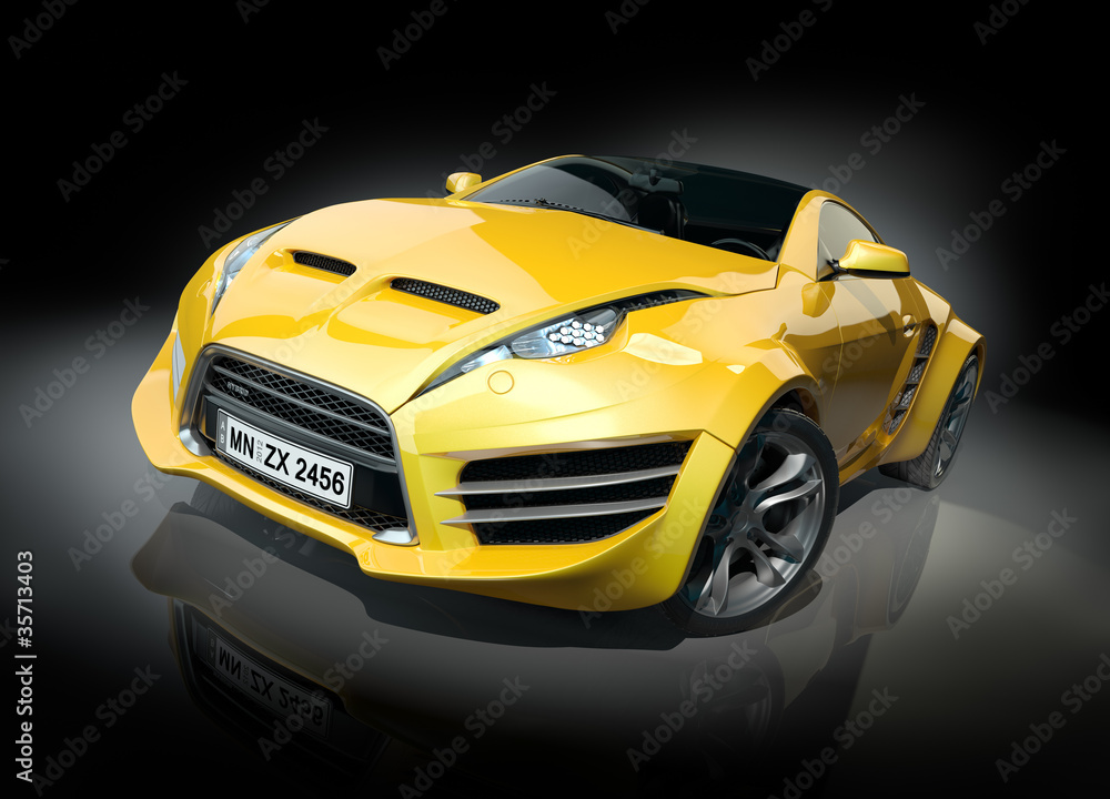 Yellow Car Black Background