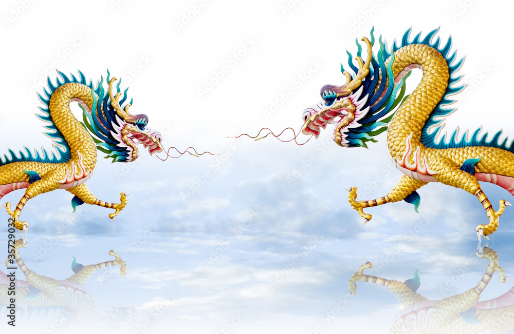 Dragon sculpture flying on sky background Stock Photo | Adobe Stock