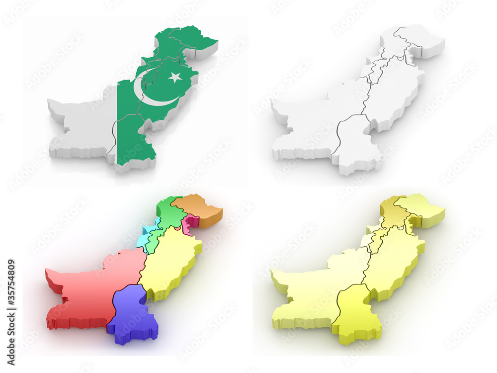 Three-dimensional map of Pakistan Stock Illustration | Adobe Stock