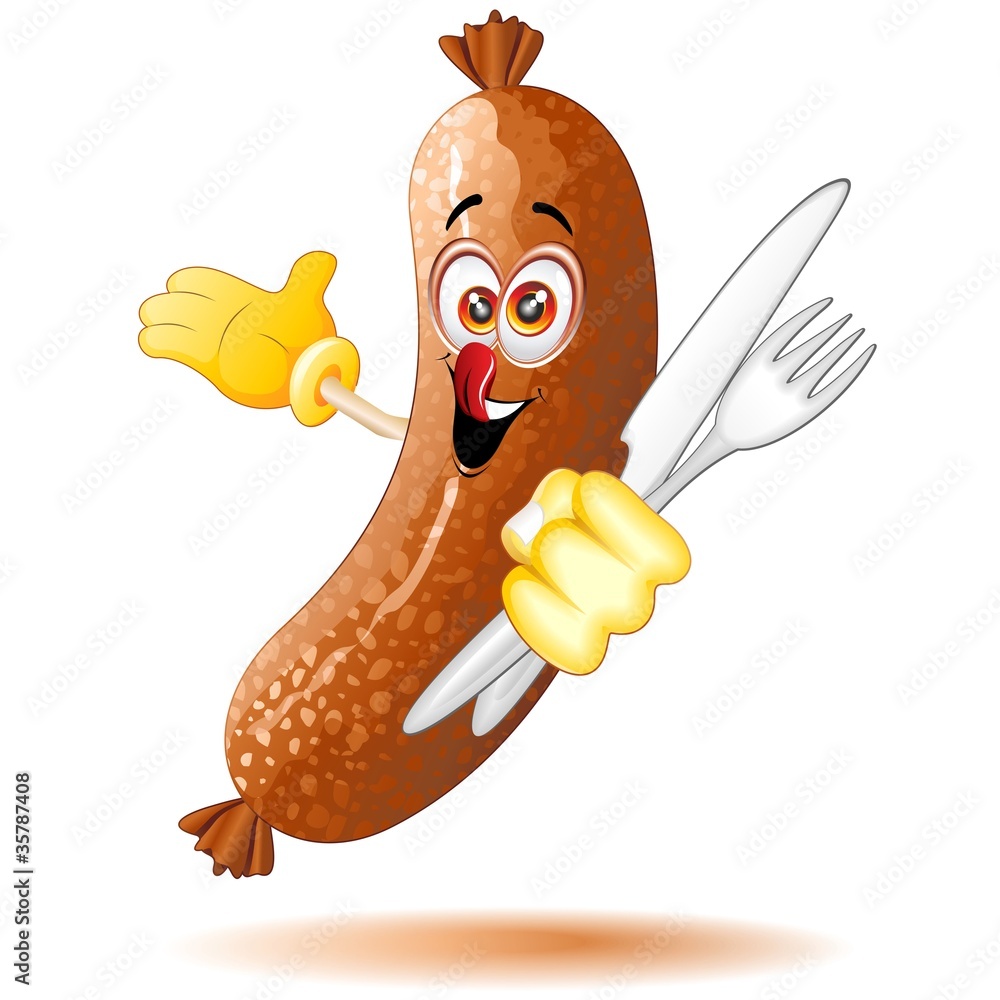 Salsiccia Fumetto Cartoon-Sausage Salami Comics-Wurst-Vector Stock ...