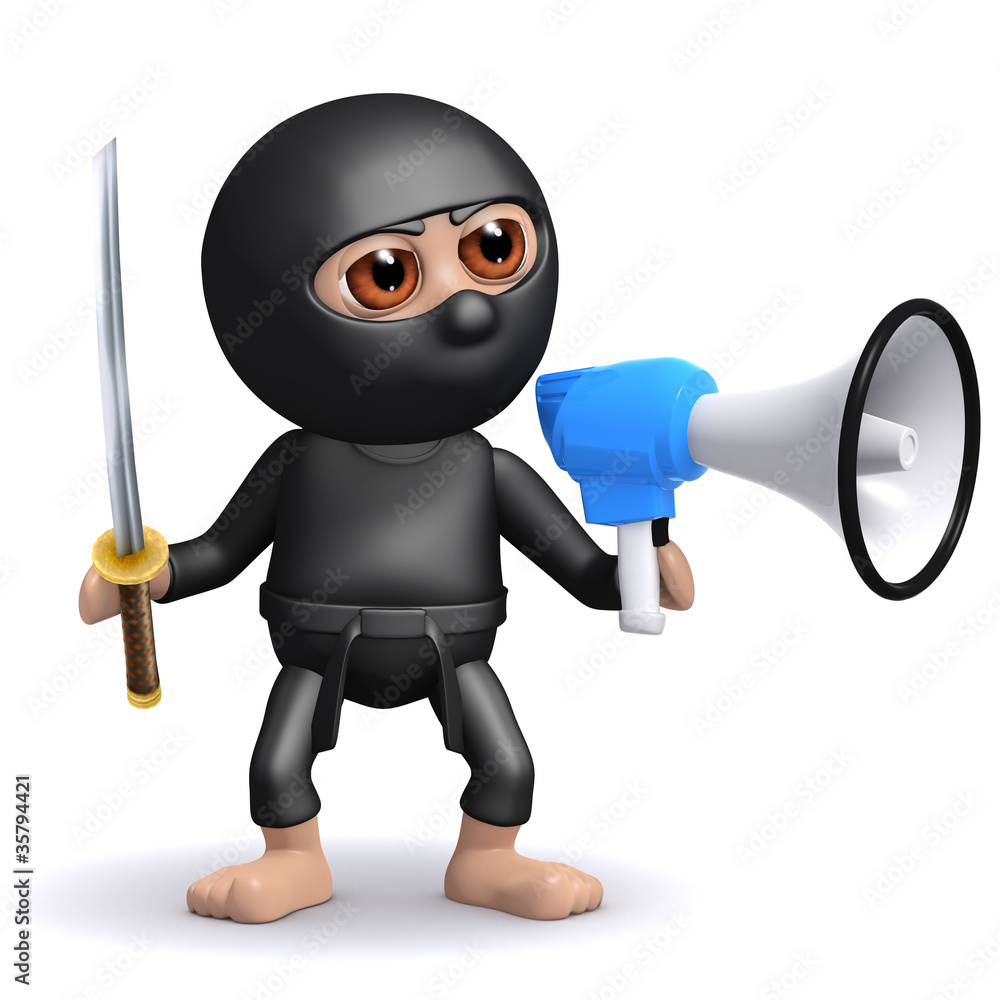3d Ninja makes a lot of noise with a megaphone Stock Illustration ...