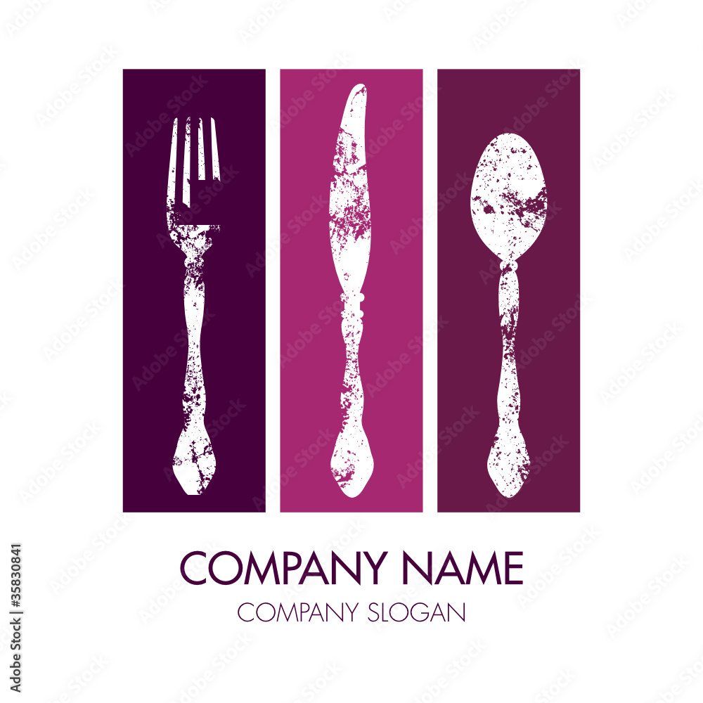 Fork, Knife & Spoon Company Logo Purple Stock Vector | Adobe Stock