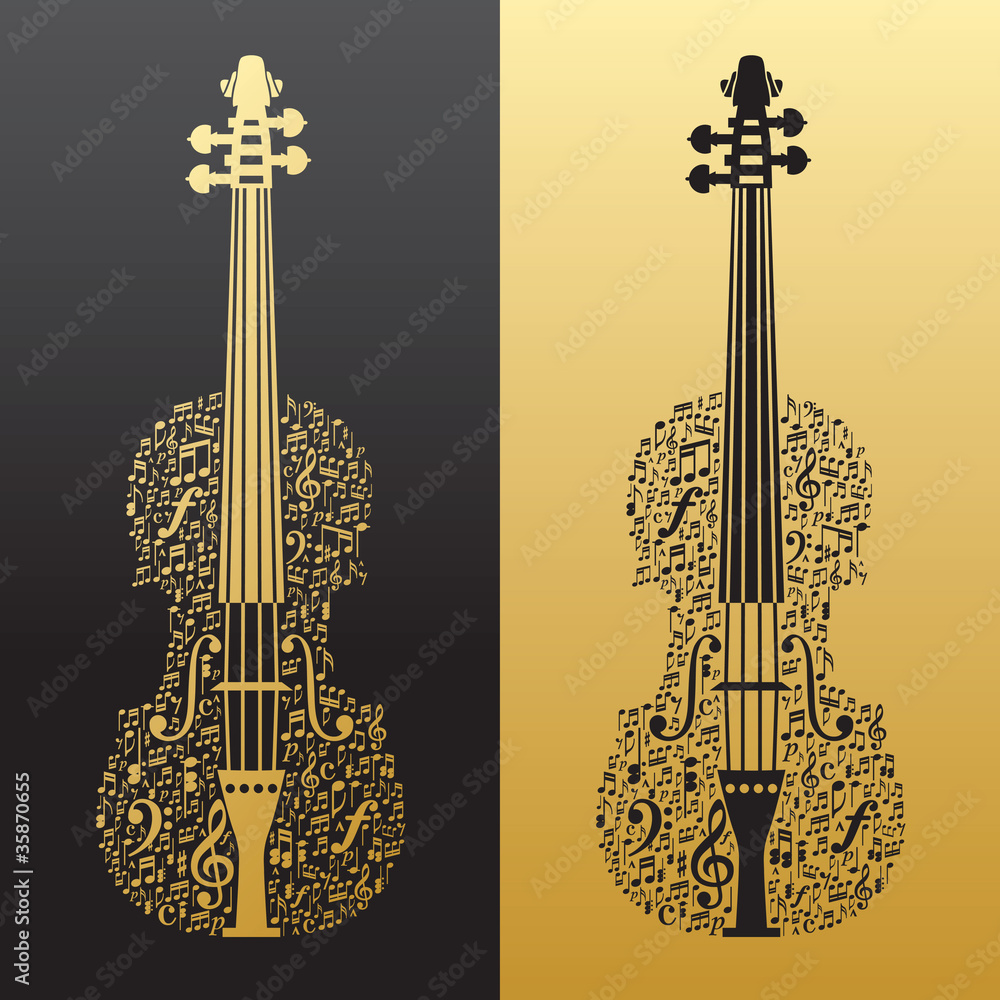 Abstract violin and musical symbols gold&black Stock Vector | Adobe Stock