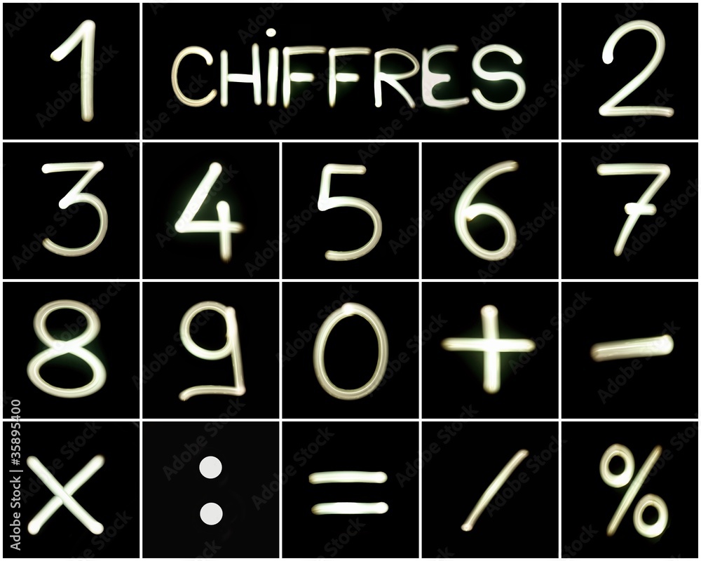 lightpainting - chiffres & signes Stock Illustration | Adobe Stock