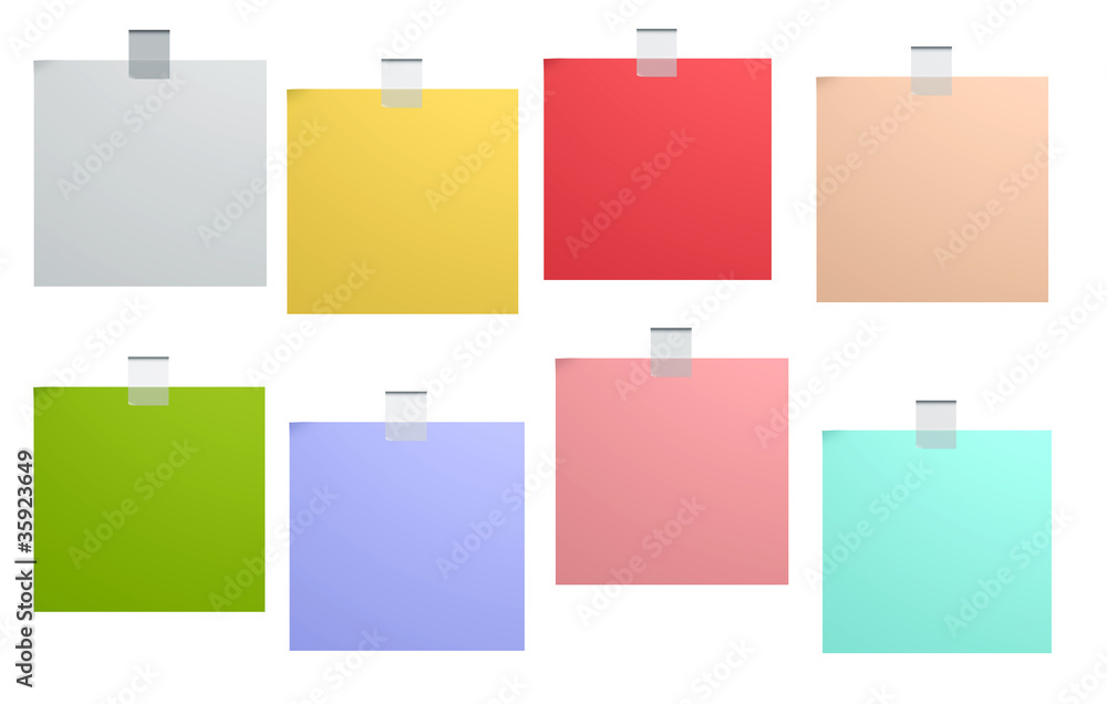 Illustrazione Stock post-it colorati su sfondo bianco | Adobe Stock