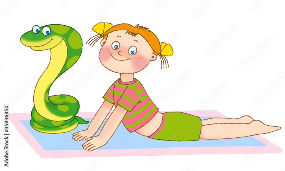 little girl and snake are lying on a mat Stock Illustration | Adobe Stock