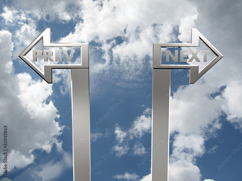 Road signs previous and next. 3D image Stock Illustration | Adobe Stock