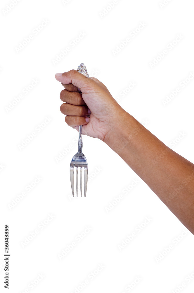 hand holding fork Stock Photo | Adobe Stock