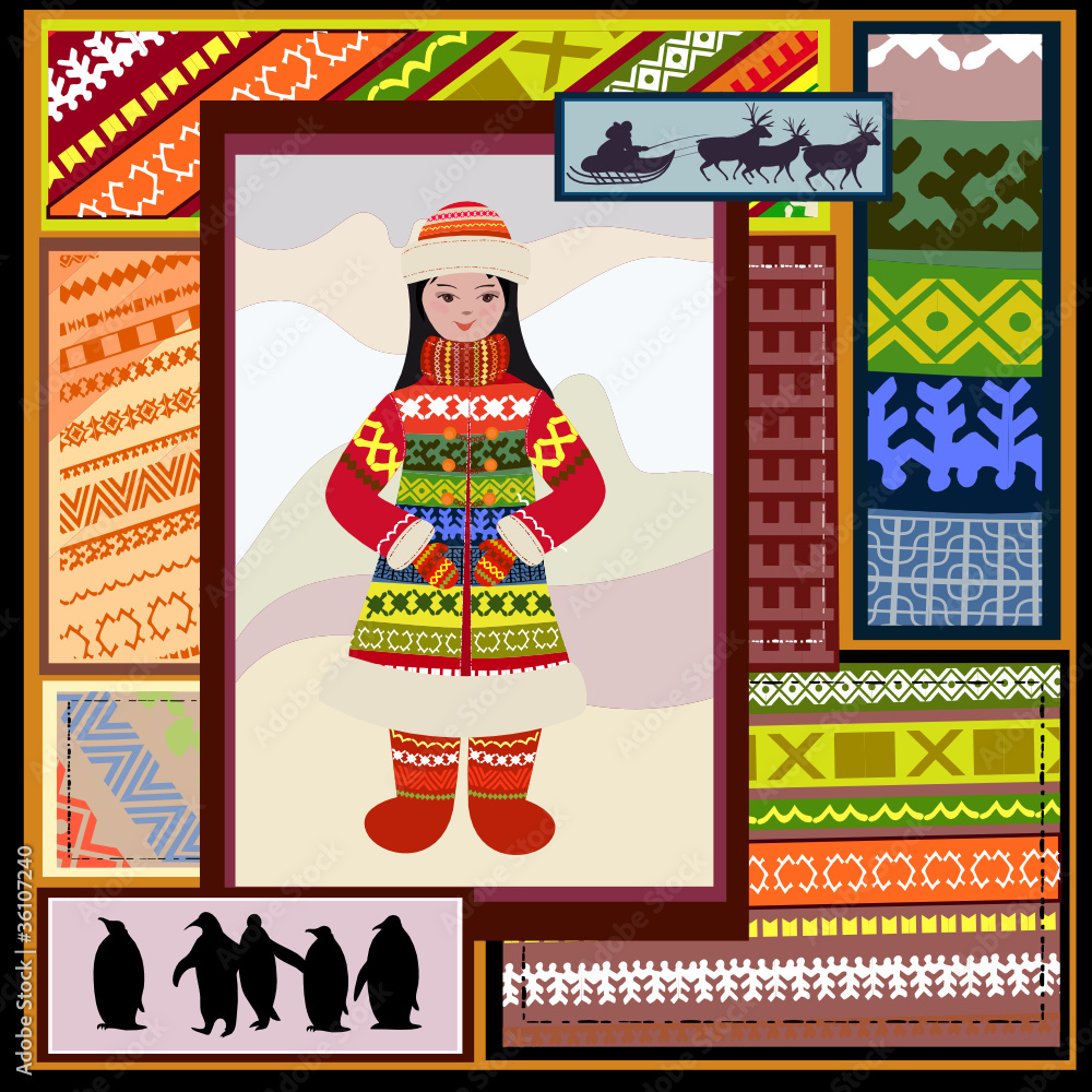 girl in traditional costume of northern peoples Stock Vector | Adobe Stock