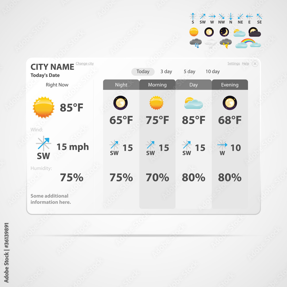 Weather forecast interface. Vector illustration. Stock Vector | Adobe Stock