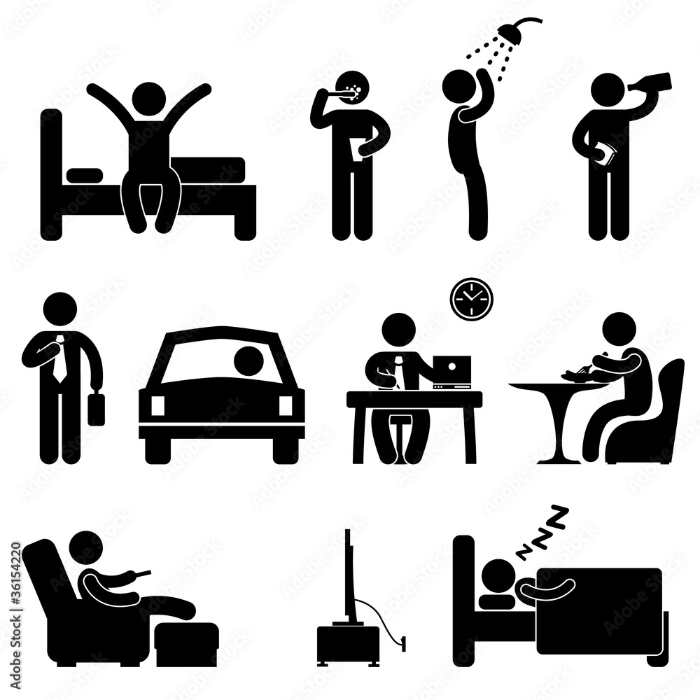 Man Daily Routine People Icon Sign Symbol Pictogram Stock Vector ...