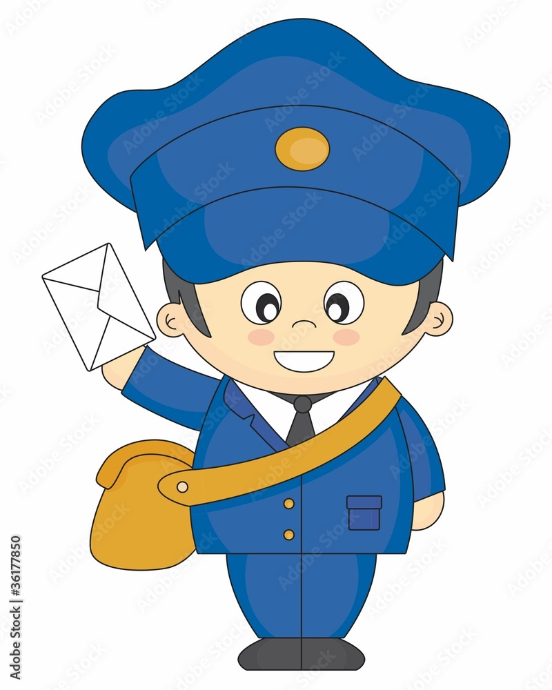 Cartero feliz repartiendo cartas Stock Vector | Adobe Stock