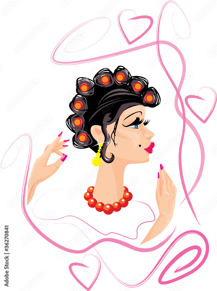 funny woman cartoon with hair rollers Stock Vector | Adobe Stock