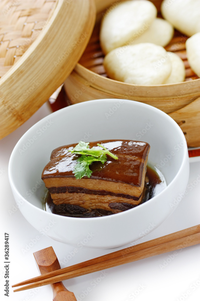 chinese braised pork belly, dongpo pork, with buns Stock Photo | Adobe ...