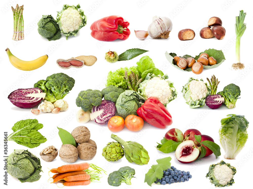 colección de fruta y vegetales aislados Stock Photo | Adobe Stock